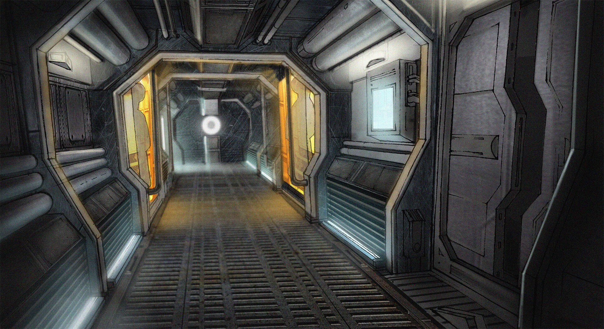 ArtStation - Spaceship interior sketches