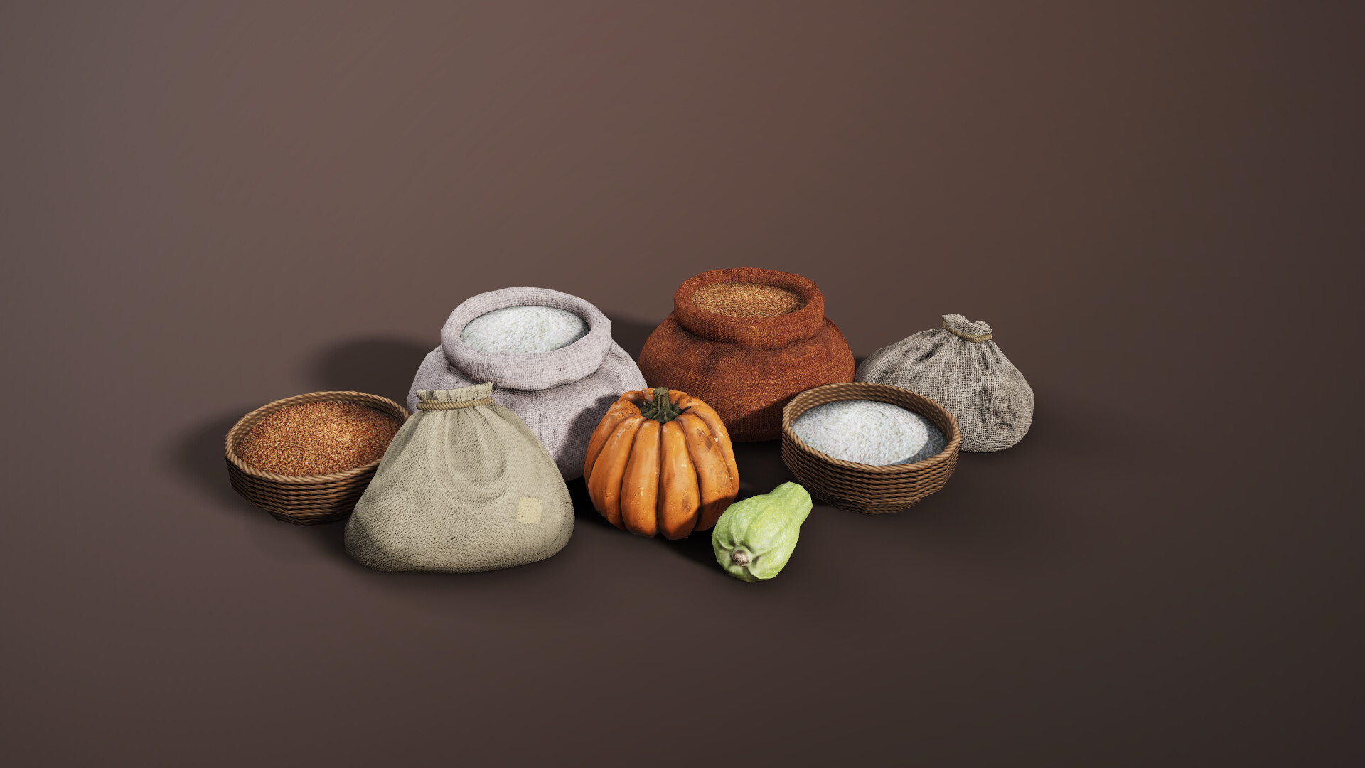 ArtStation - Props of bags and grains for the game