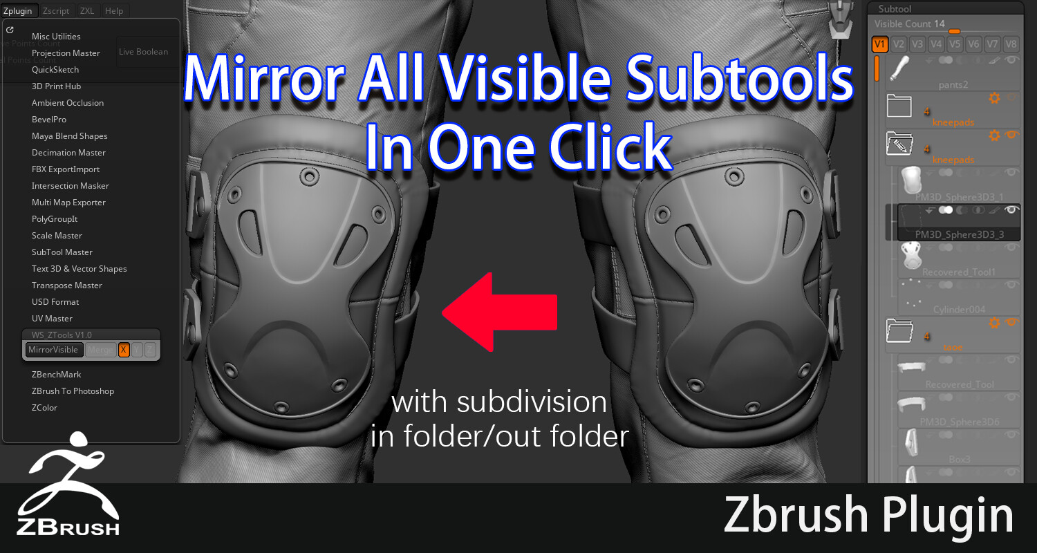 Wan Shen - Mirror All Visible Subtools In One Click__Zbrush Plugin
