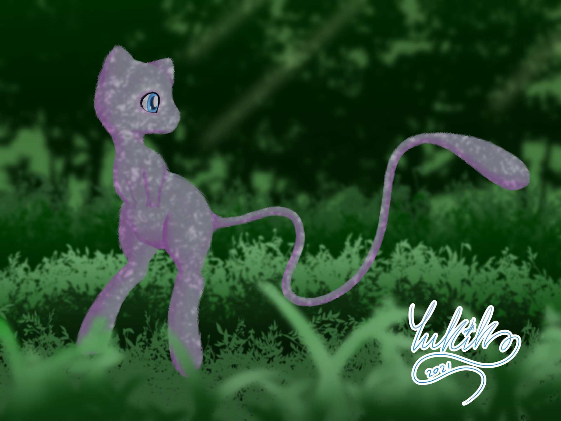 ArtStation - Mew in the deep forest