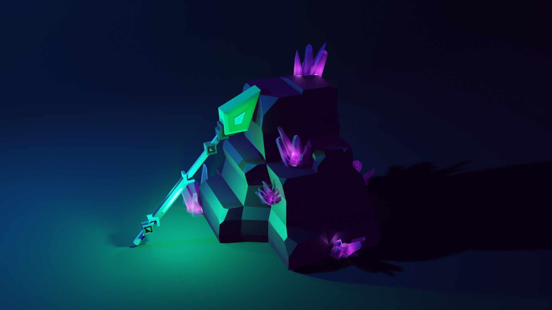 ArtStation - Luminous sceptre and crystal rock 3D
