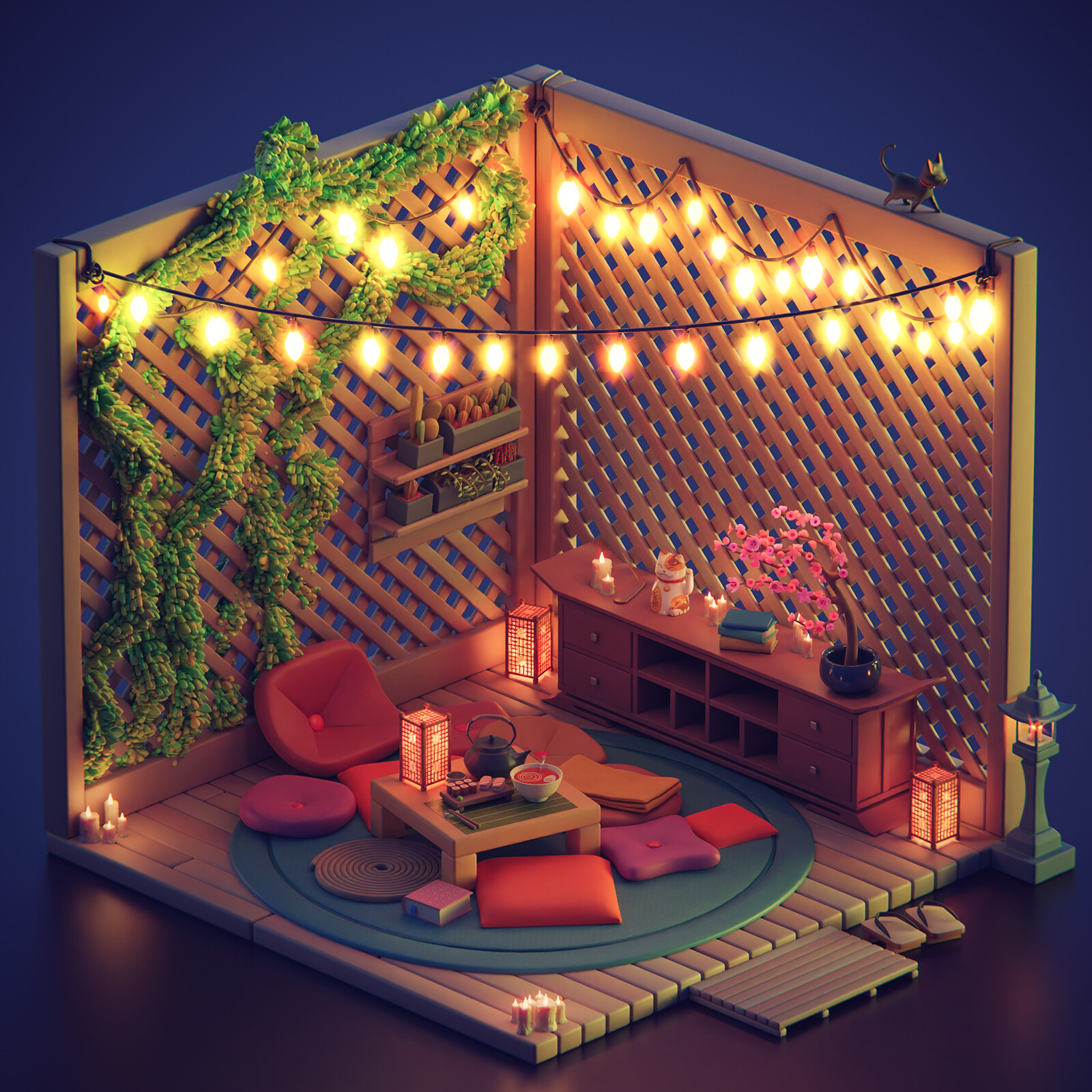 ArtStation - Lounge Night scene - Japanese inspiration