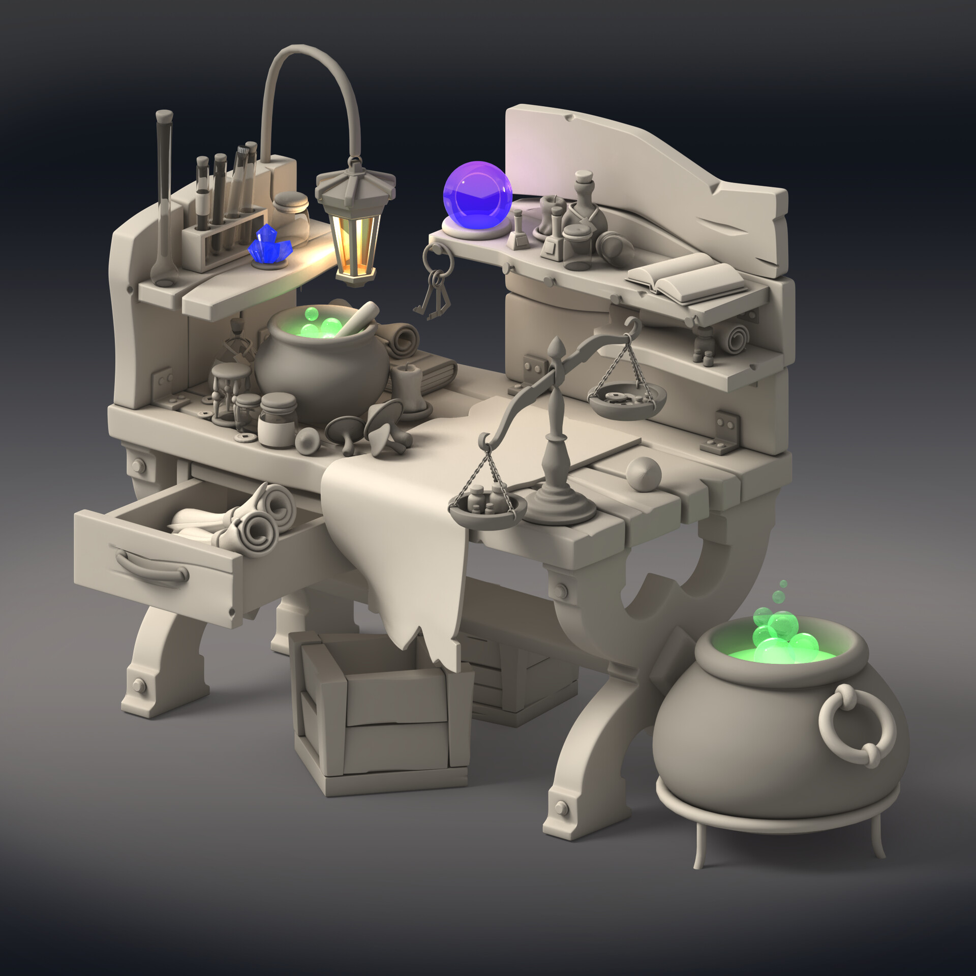 ArtStation - 3d Alchemist table. Concept, modeling and rendering.