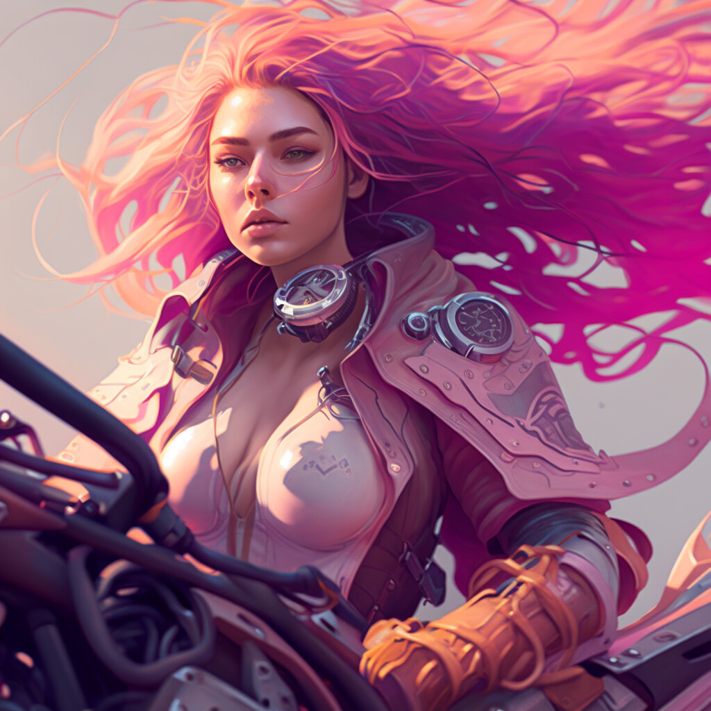 ArtStation - Riding in Style: A Pink-Haired Beauty on Her Motorcycle 2