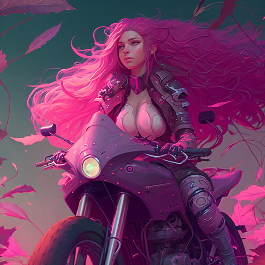 ArtStation - Riding in Style: A Pink-Haired Beauty on Her Motorcycle 8