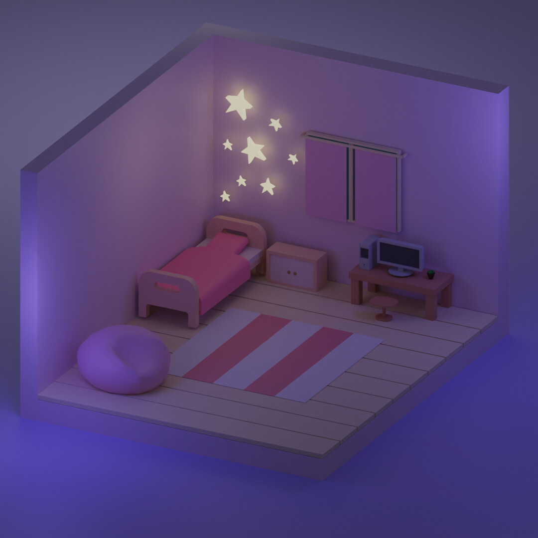 ArtStation - Pink isometric bedroom