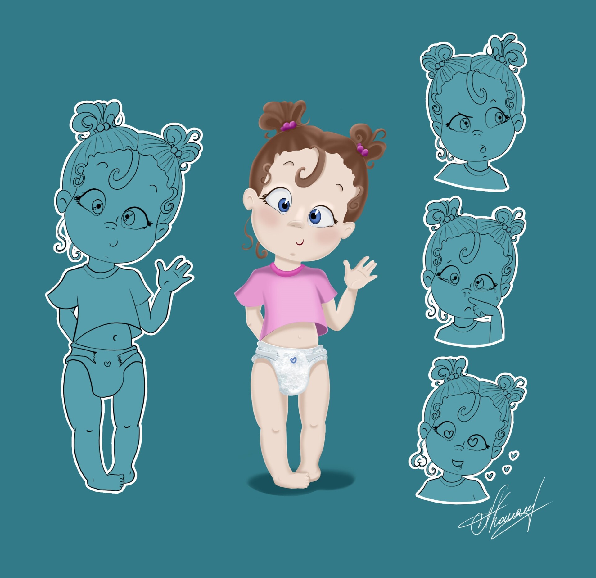 Artstation A Little Girl In A Casual Cartoon Style