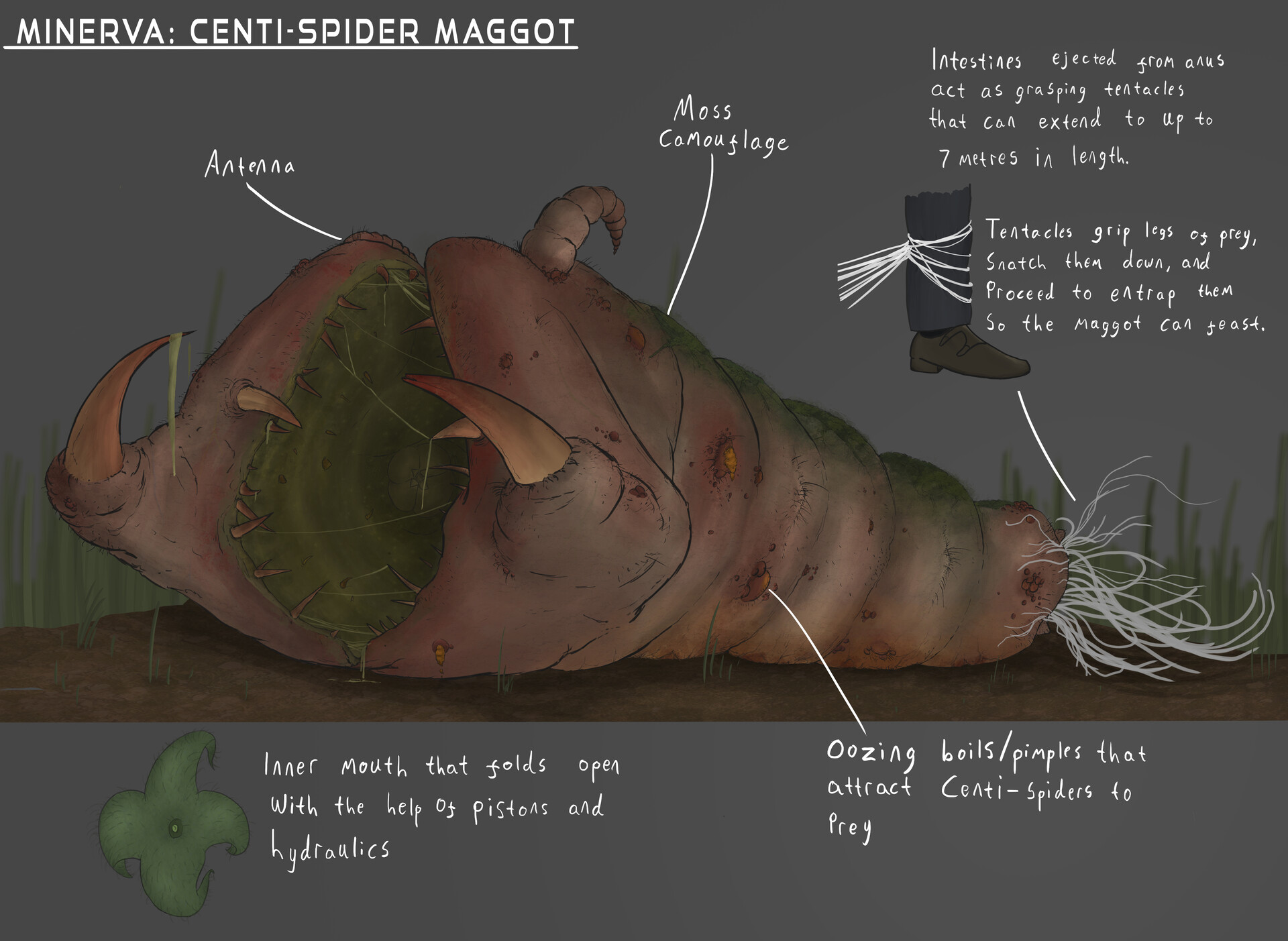 Thomas Harris - Centi-spider maggot design W/ animatronic concepts