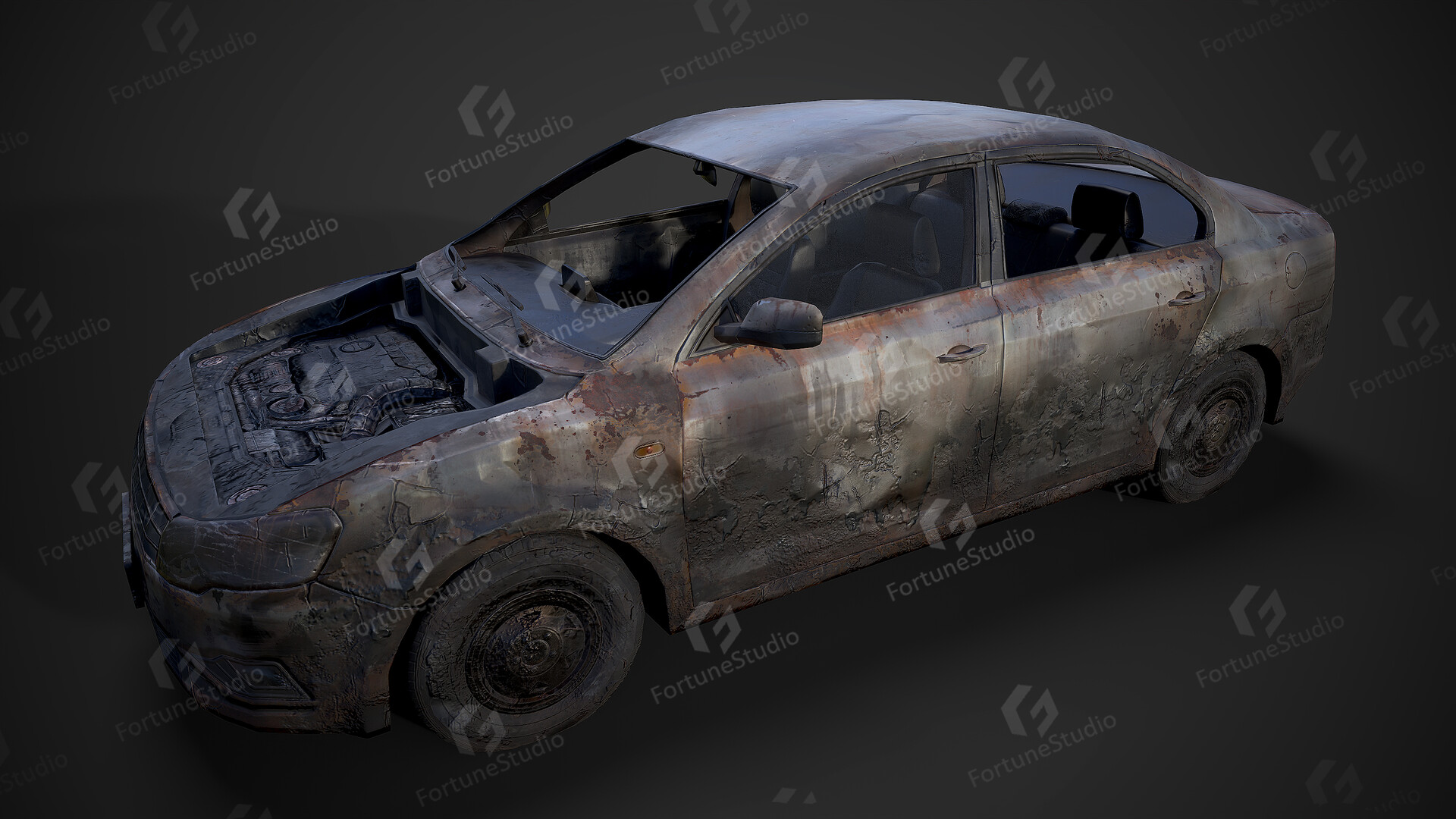 ArtStation - Damaged car-Vehicle