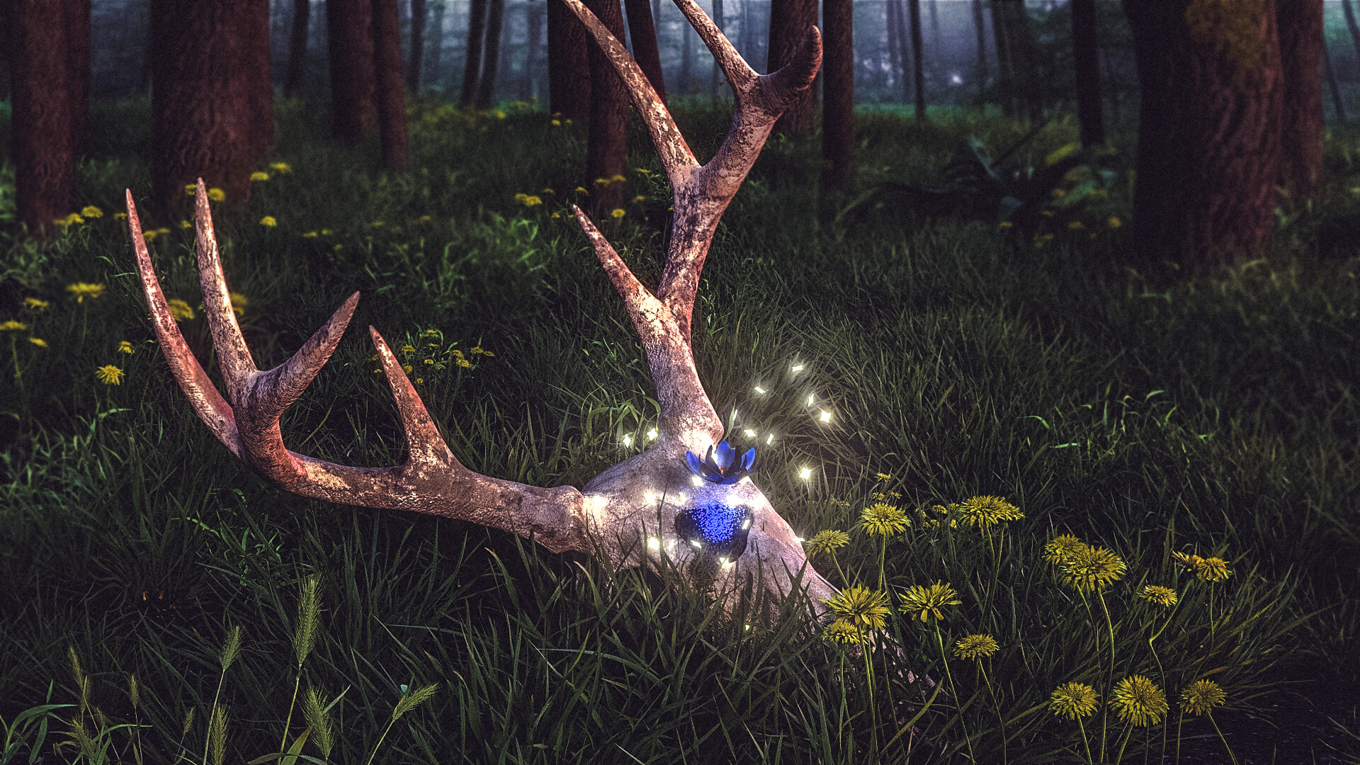 ArtStation - Deer skull in forest