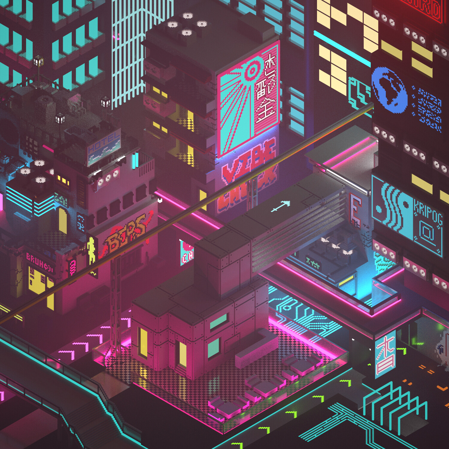 ArtStation - Vaporwave City Block