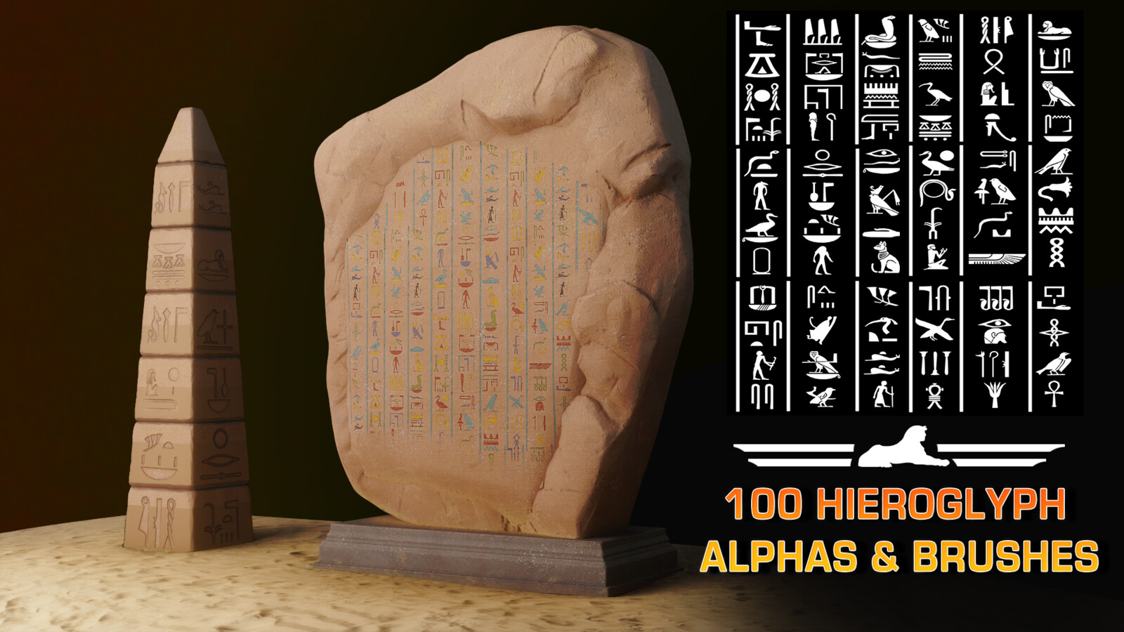 3D Tudor - Egyptian hieroglyph massive 100 alpha and brush pack