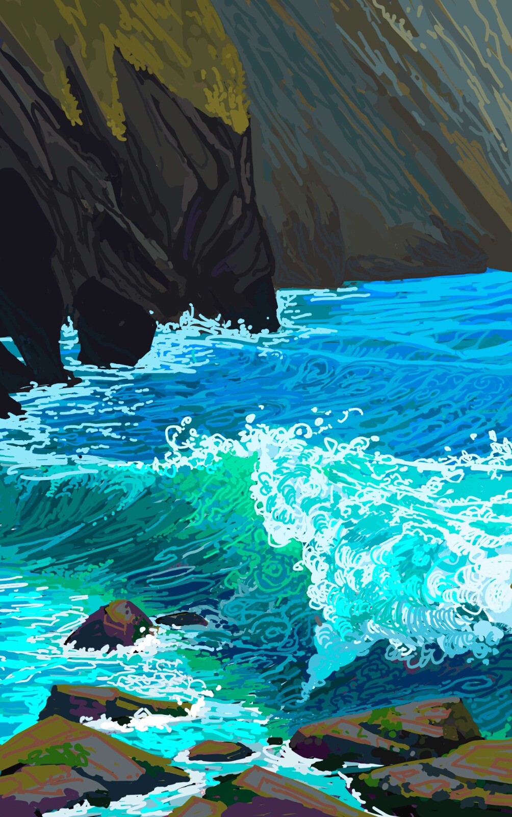 ArtStation - Rocky sea - digital impressionism