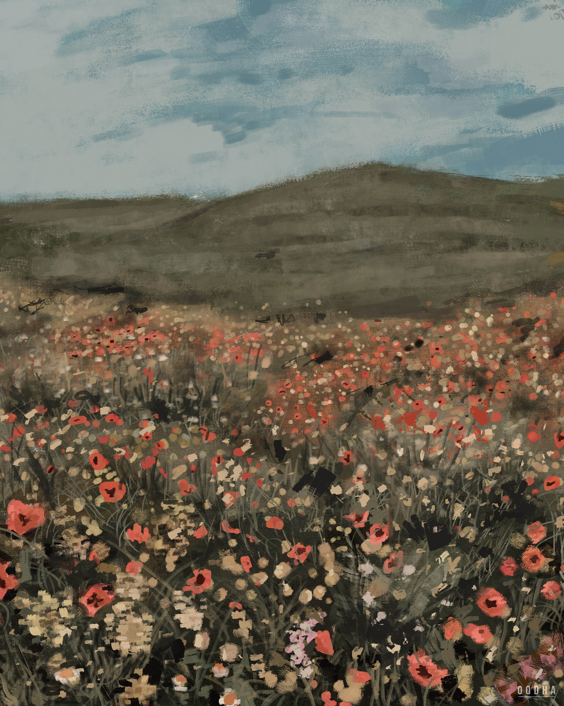 ArtStation - Vintage Wildflower landscape art print