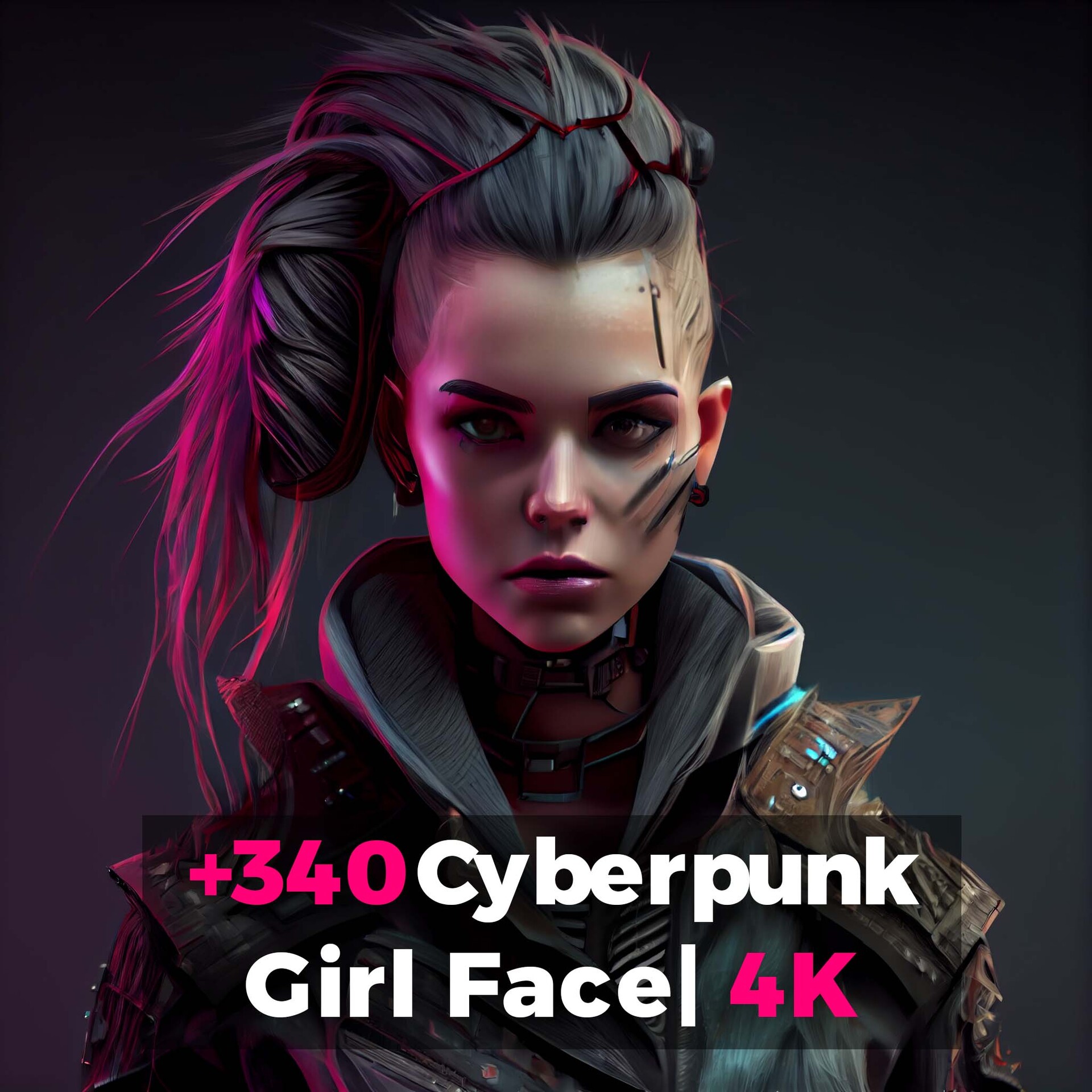 ArtStation - + 340 Cyberpunk Girl Face with Hairstyle vol_01 4K