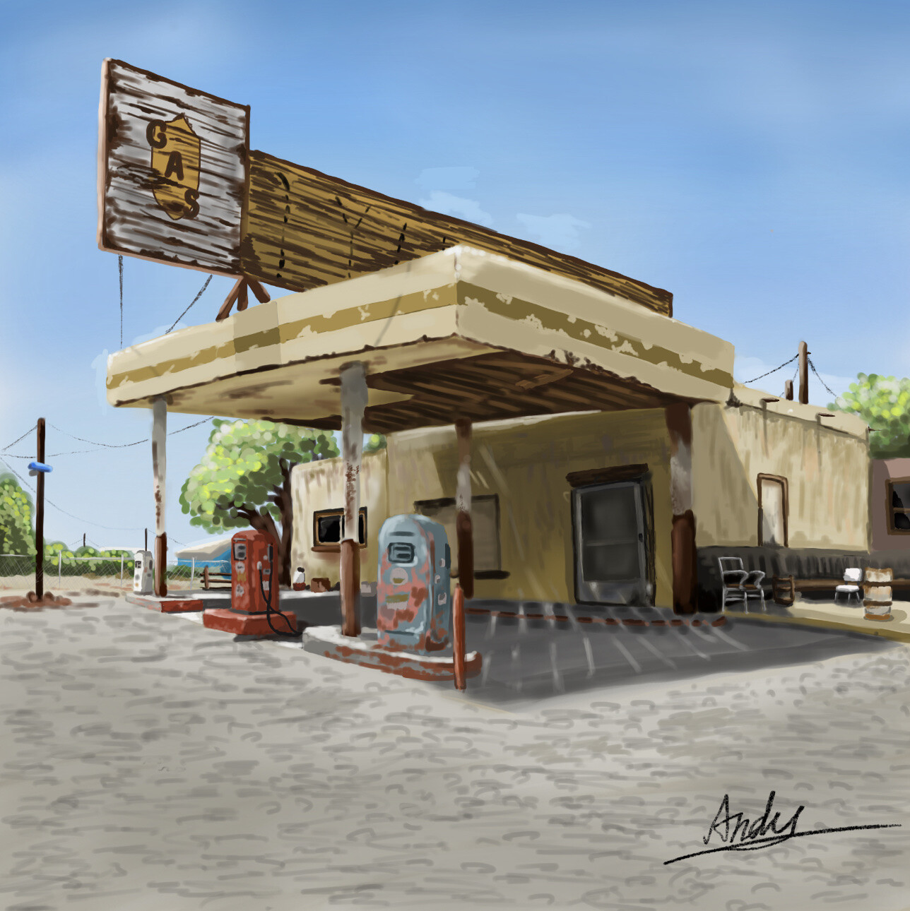 ArtStation - Abandoned Gas Station - Procreate
