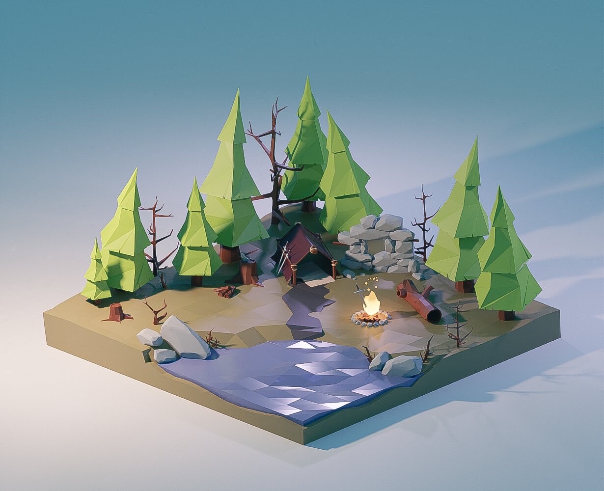 ArtStation - Camping in the forest|day/night|low poly