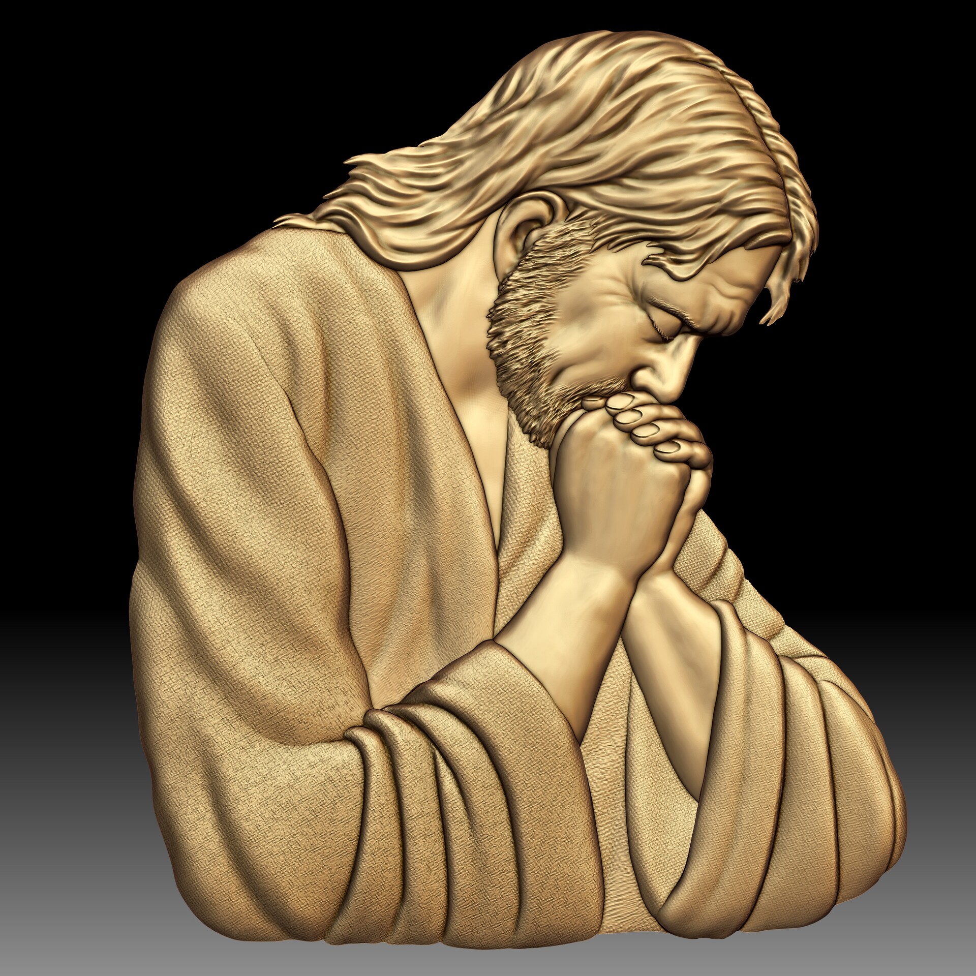 ArtStation - Jesus praying low bas-relief for CNC router or 3D printer