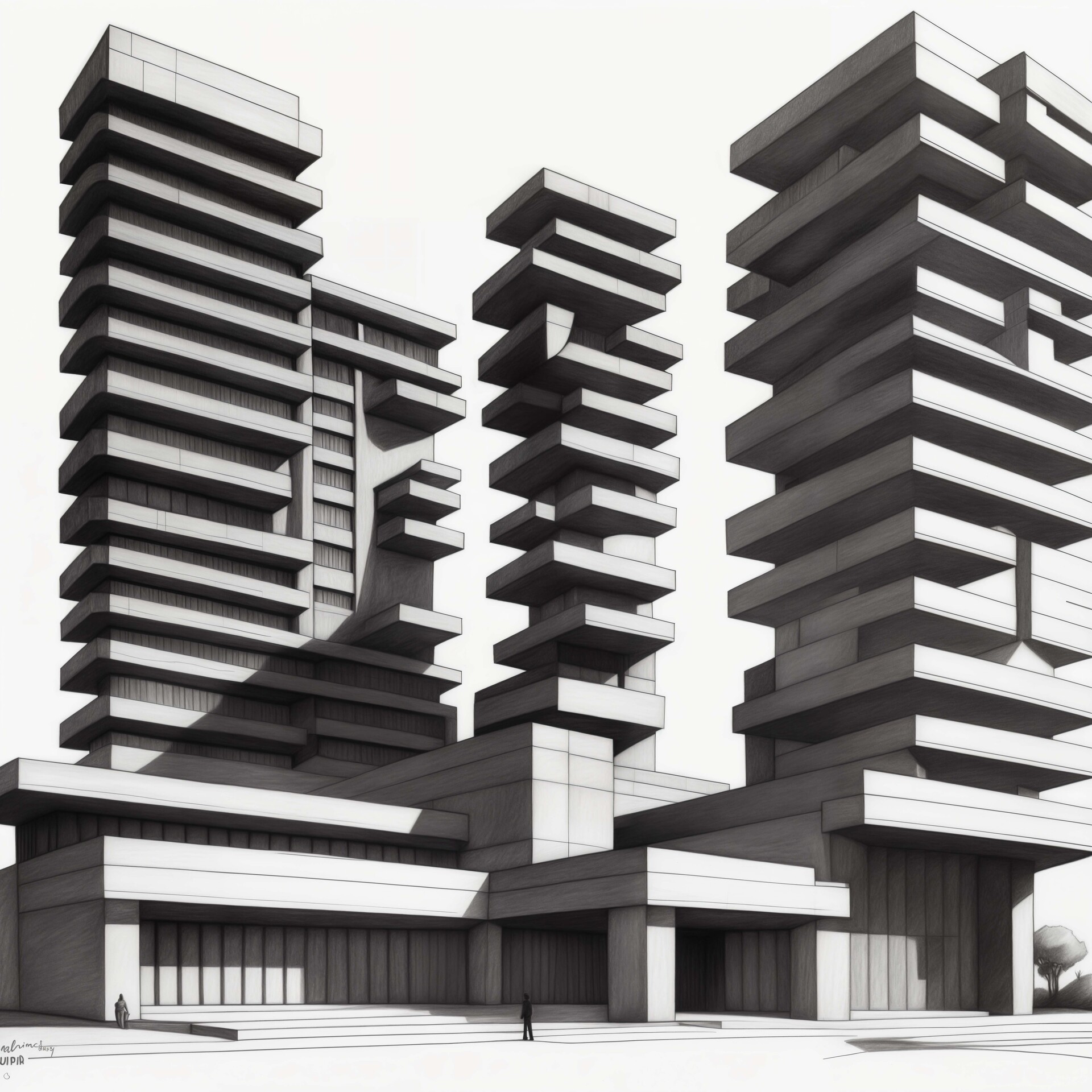 ArtStation - [AI] Brutalist building architectural sketch - Series 2