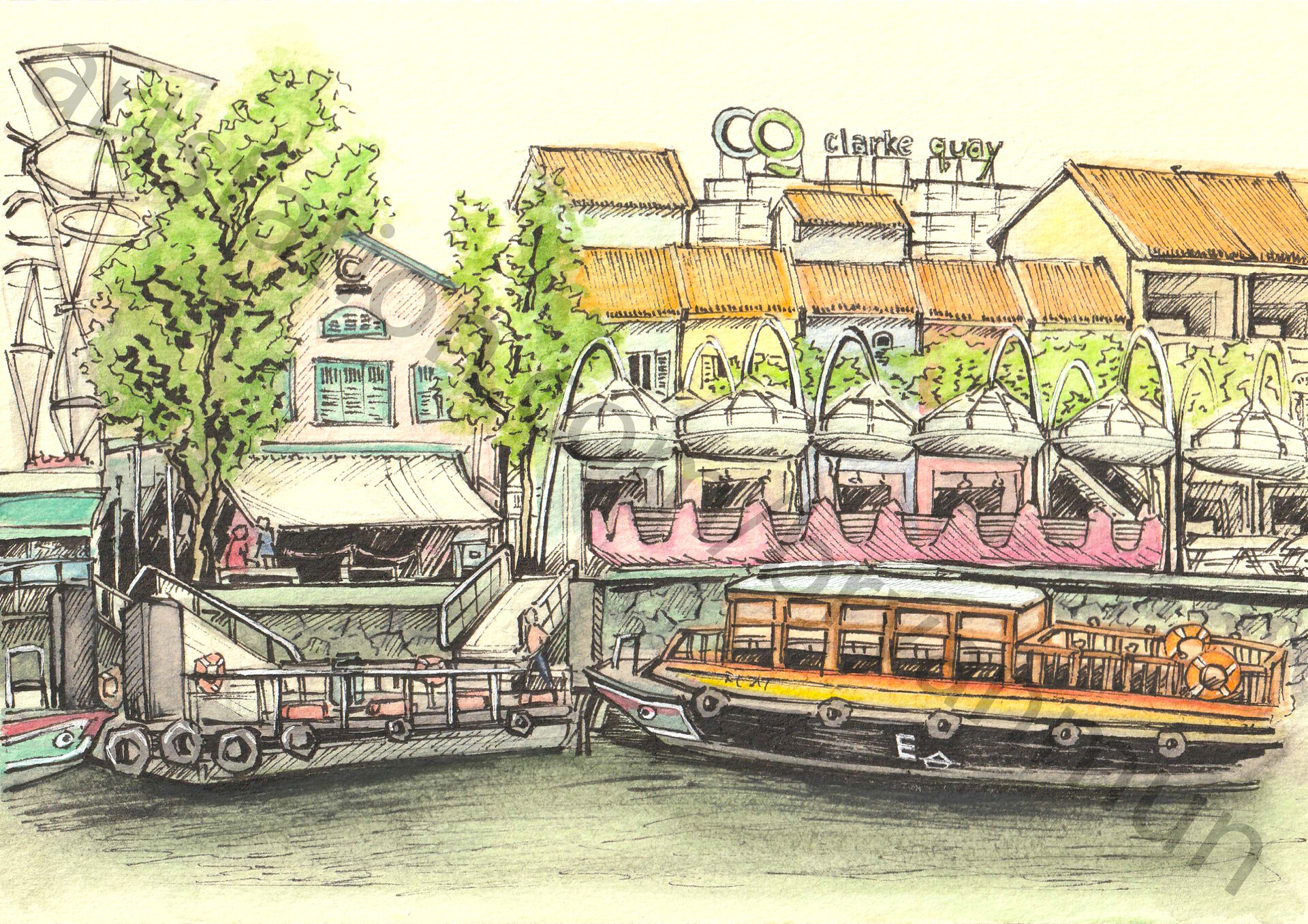 ArtStation - Clarke Quay Watercolour Sketch