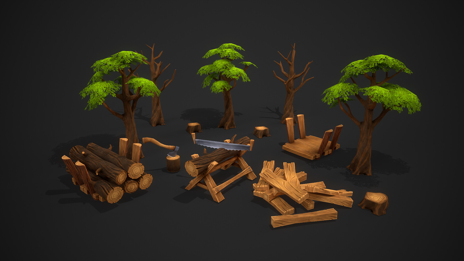 ArtStation - Stylized Wooden Resource Pack Low-poly 3D model