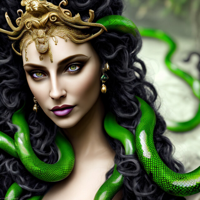 ArtStation - portrait of a woman with snake in a hair