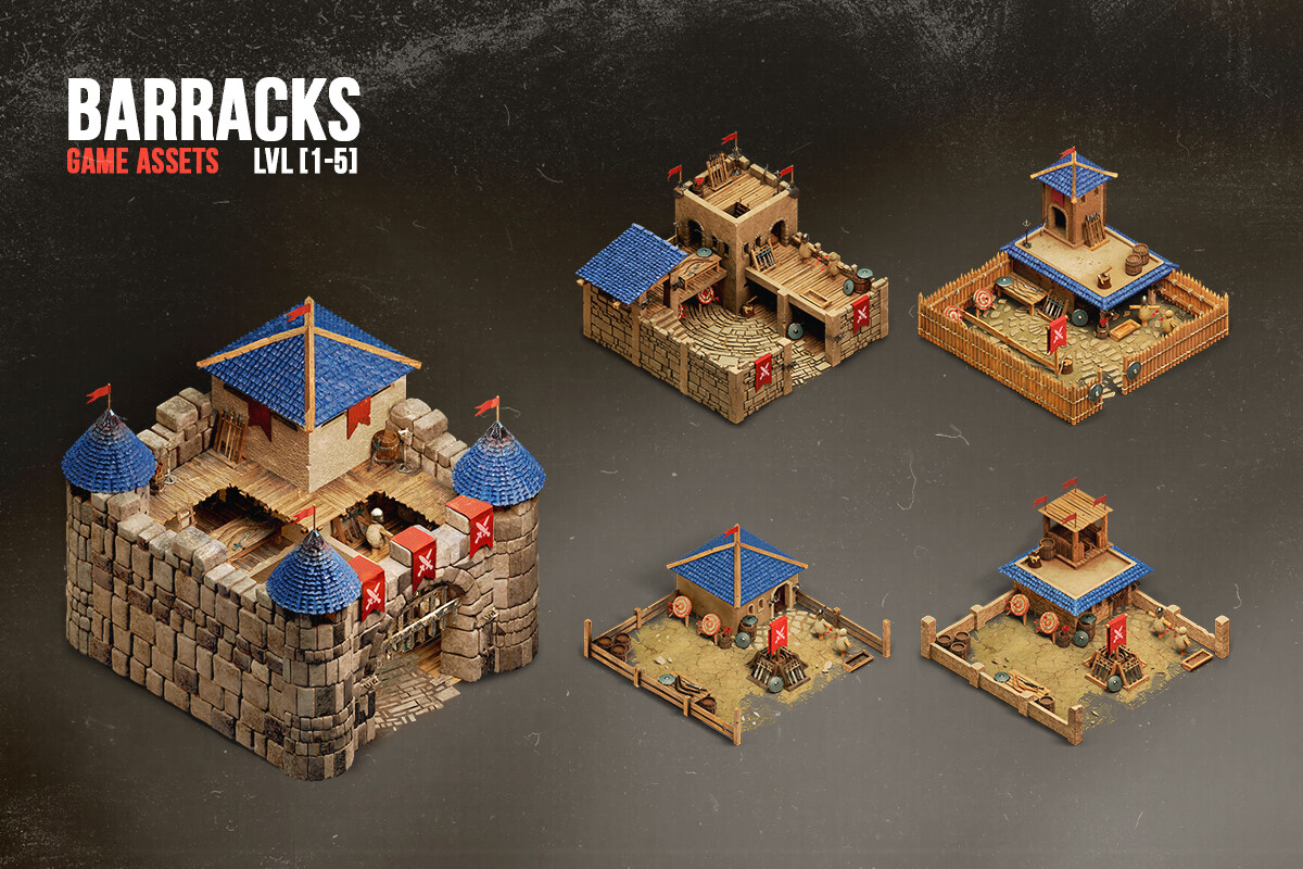 ArtStation - Game Assets \ Isometric strategy \ Barracks lvl 1-5
