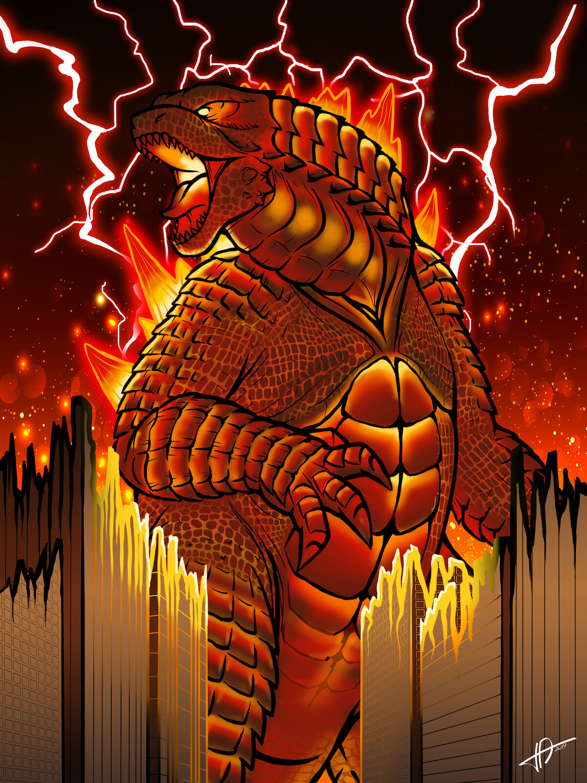 how to draw fire godzilla 2019