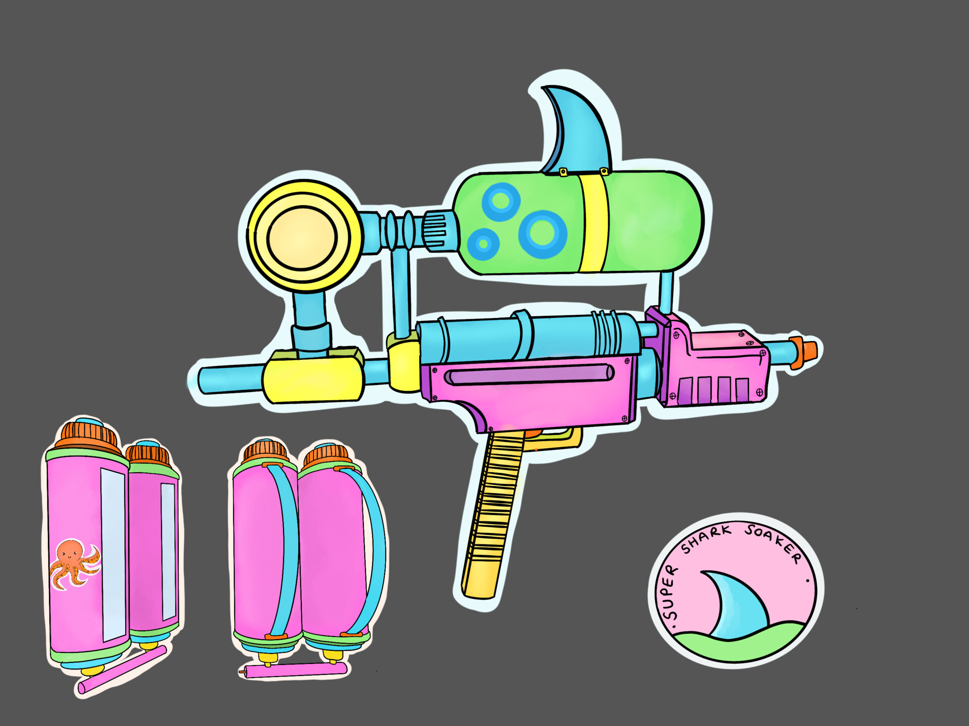 how to draw water gun