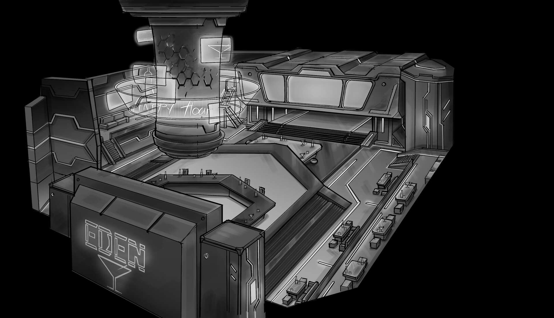 ArtStation - Sci-fi bar interior exploration [WIP 2]