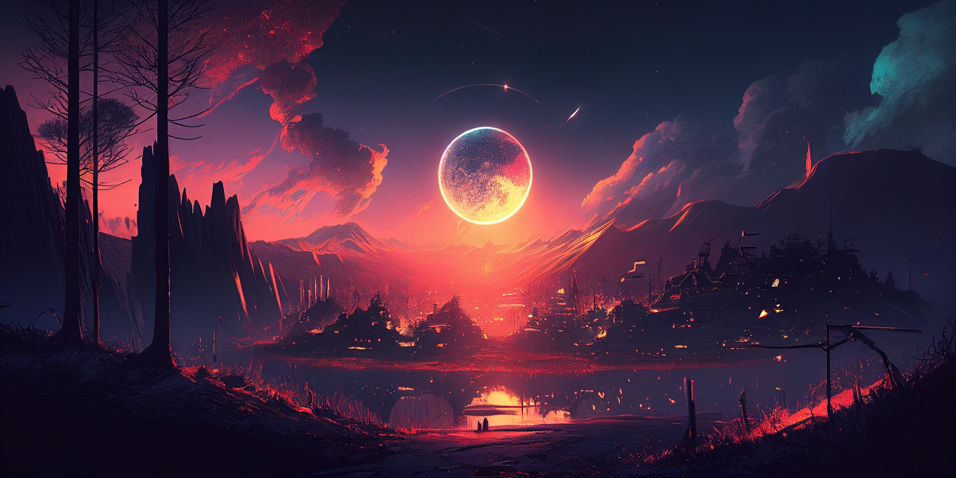 ArtStation - Colorful Moon Night