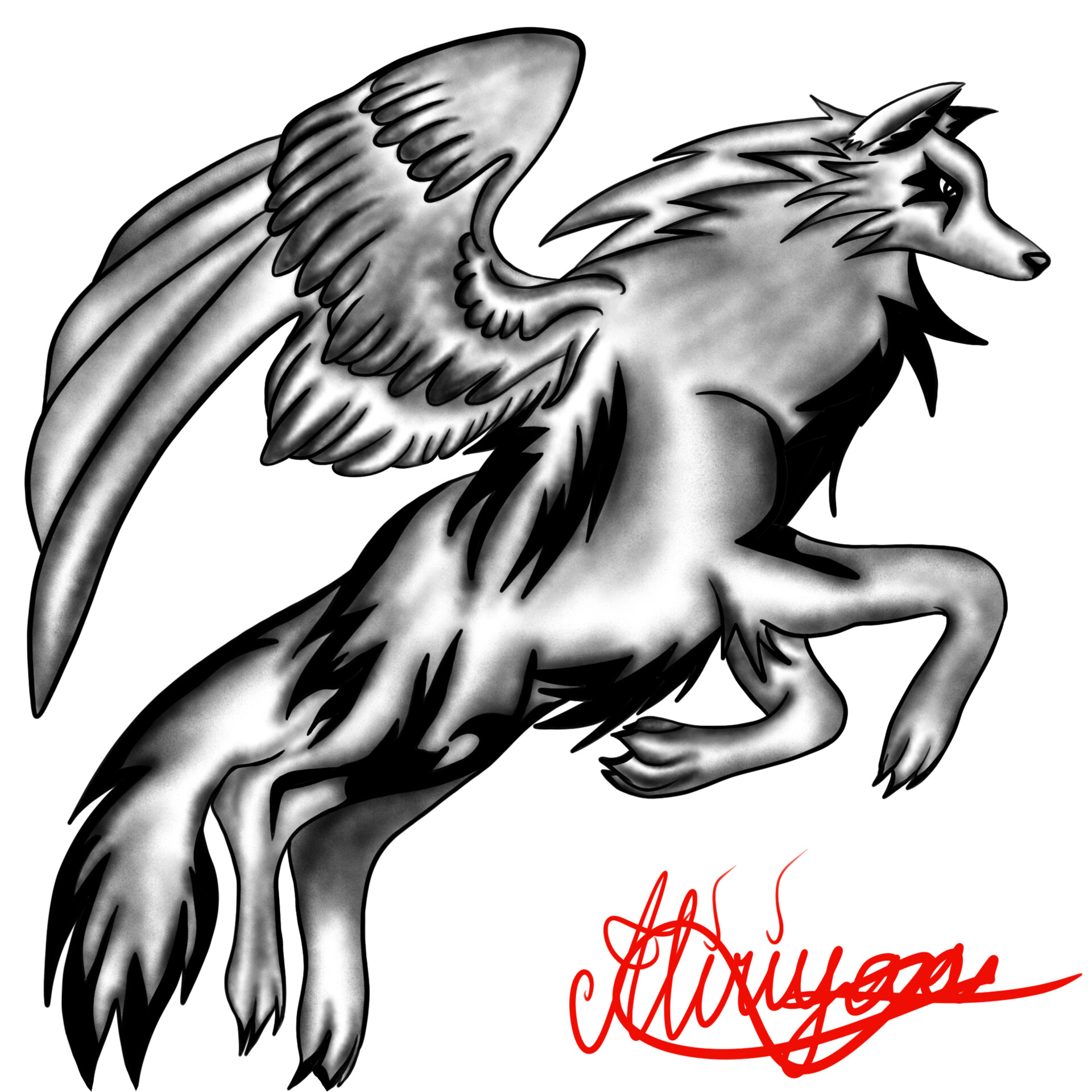 Wolf With Wings Tattoo