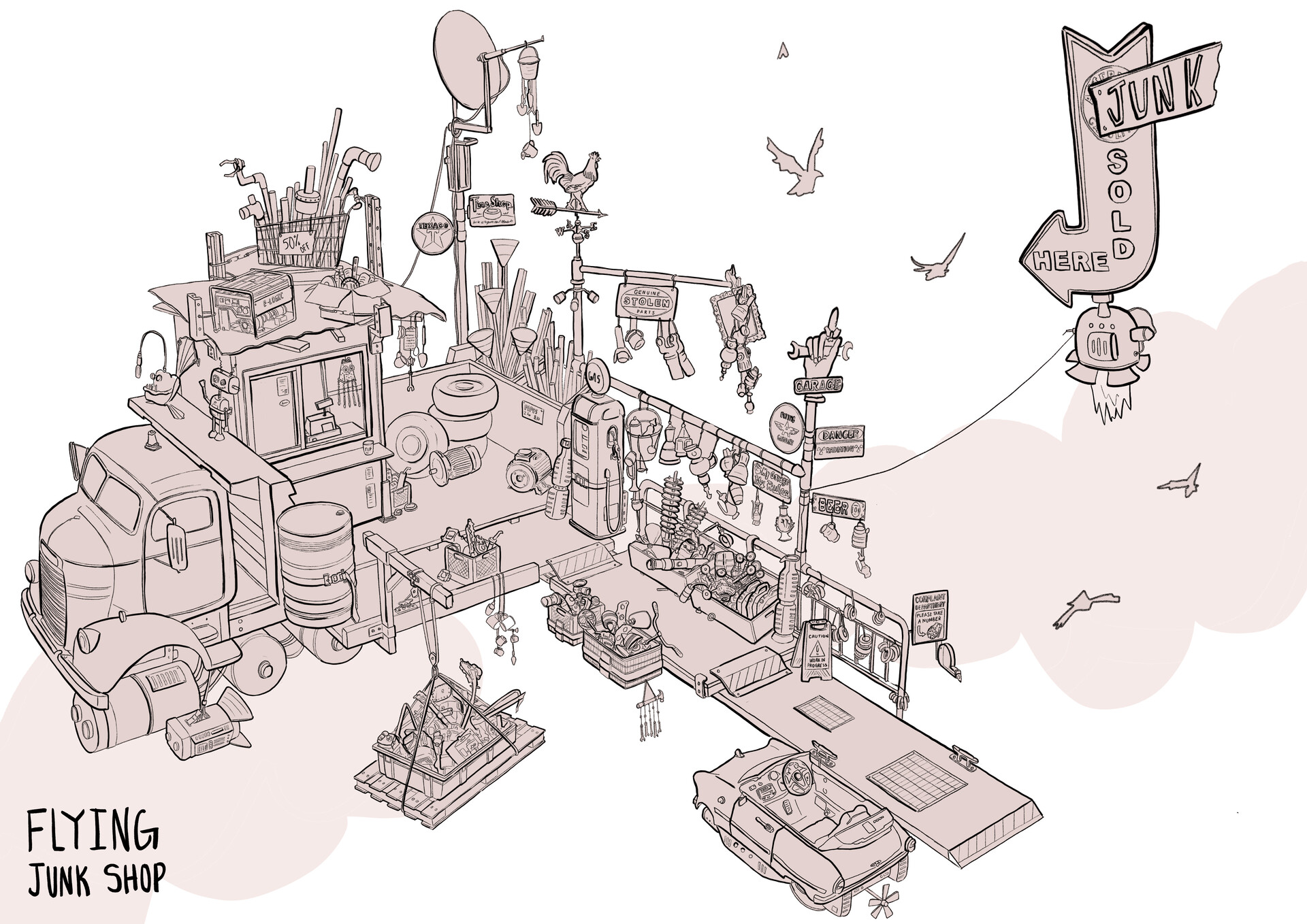 ArtStation - Flying Junk Shop | Design Sketching