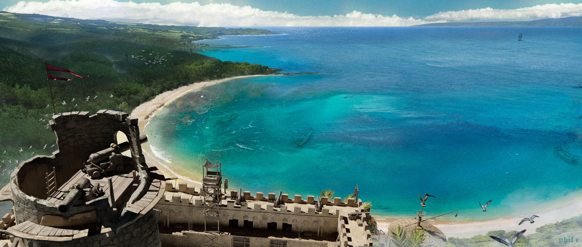 Island Fortress by Phil Chen : r/ImaginarySeascapes