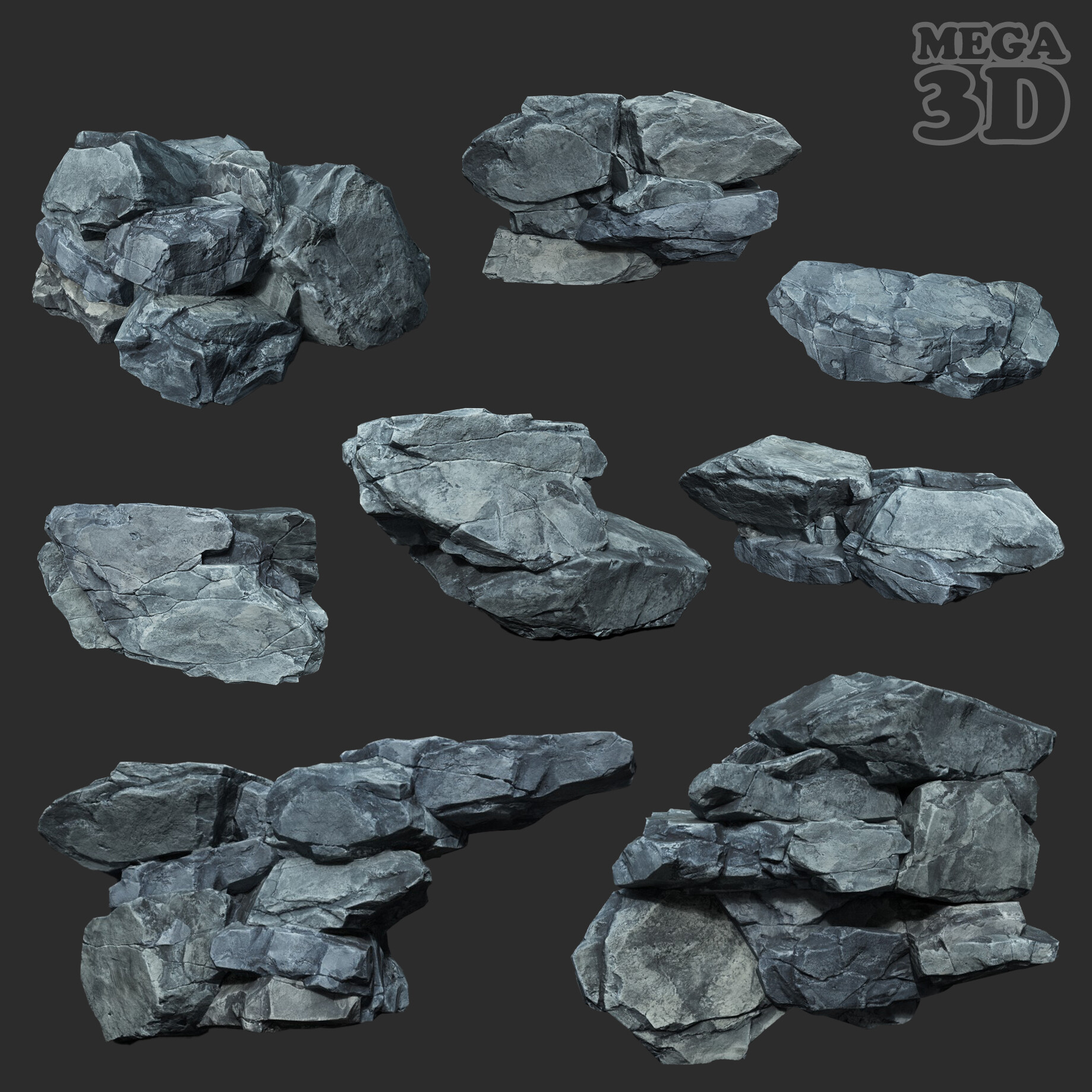 ArtStation - Low Poly Gray Rock 230322 - Ultra HD 16K Texture