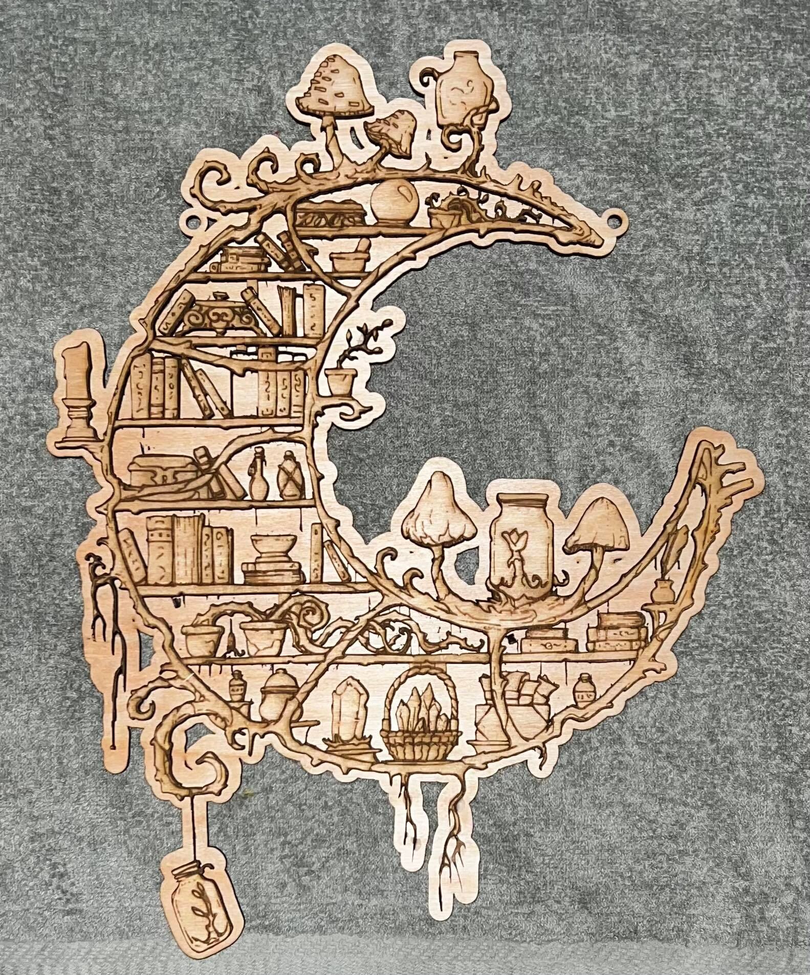 Sam Deacon - Library Moon (Cottagecore witchy) ink drawing