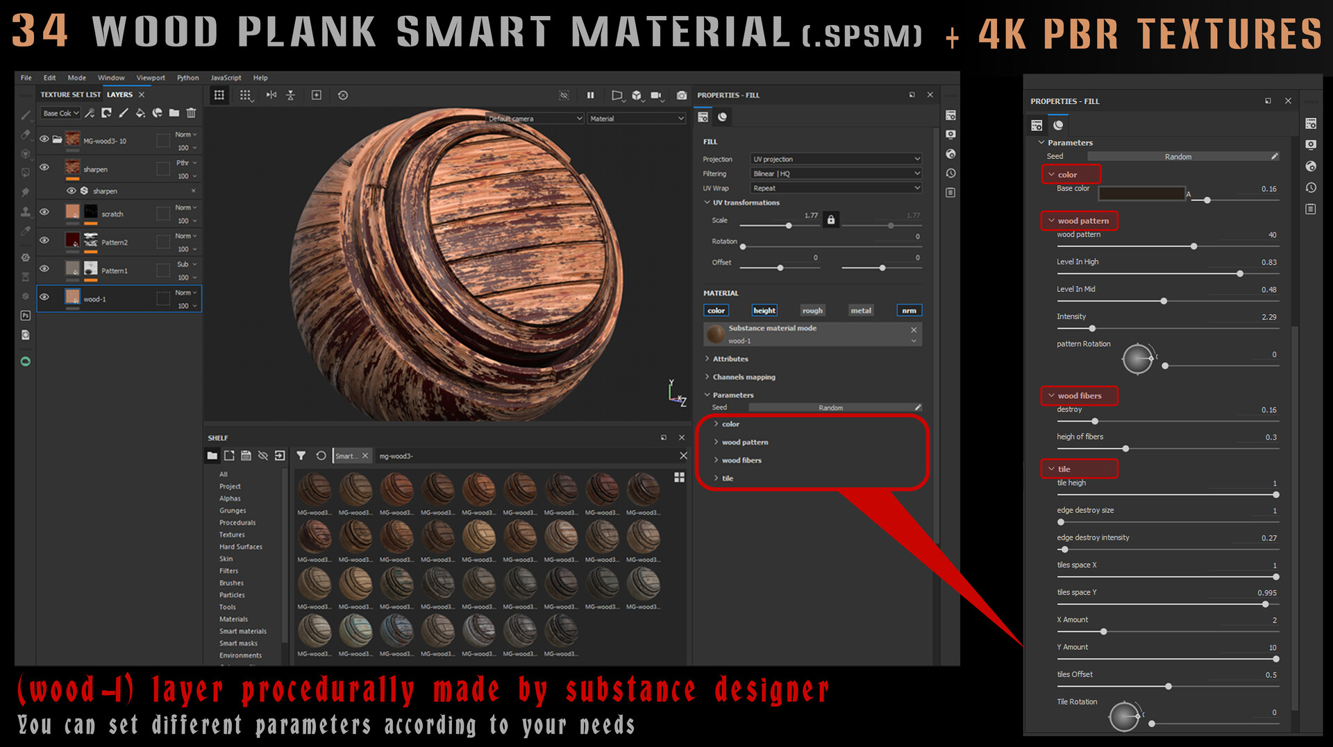 Mona Ghafourian - 34 Wood plank smart material + 4k PBR textures - Vol 11