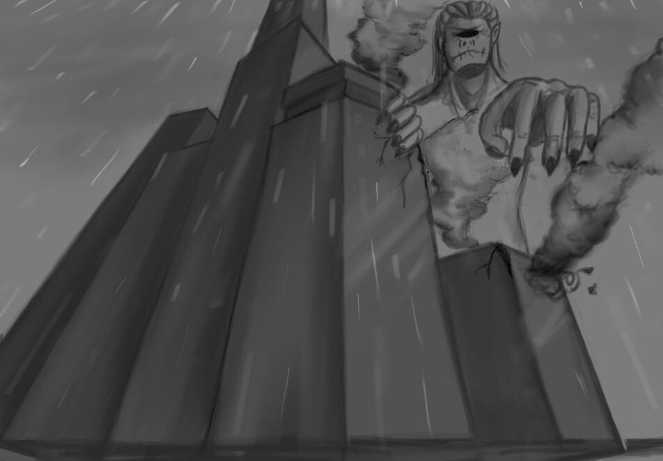 ArtStation - Monster Invasion - A 3 point perspective sketch