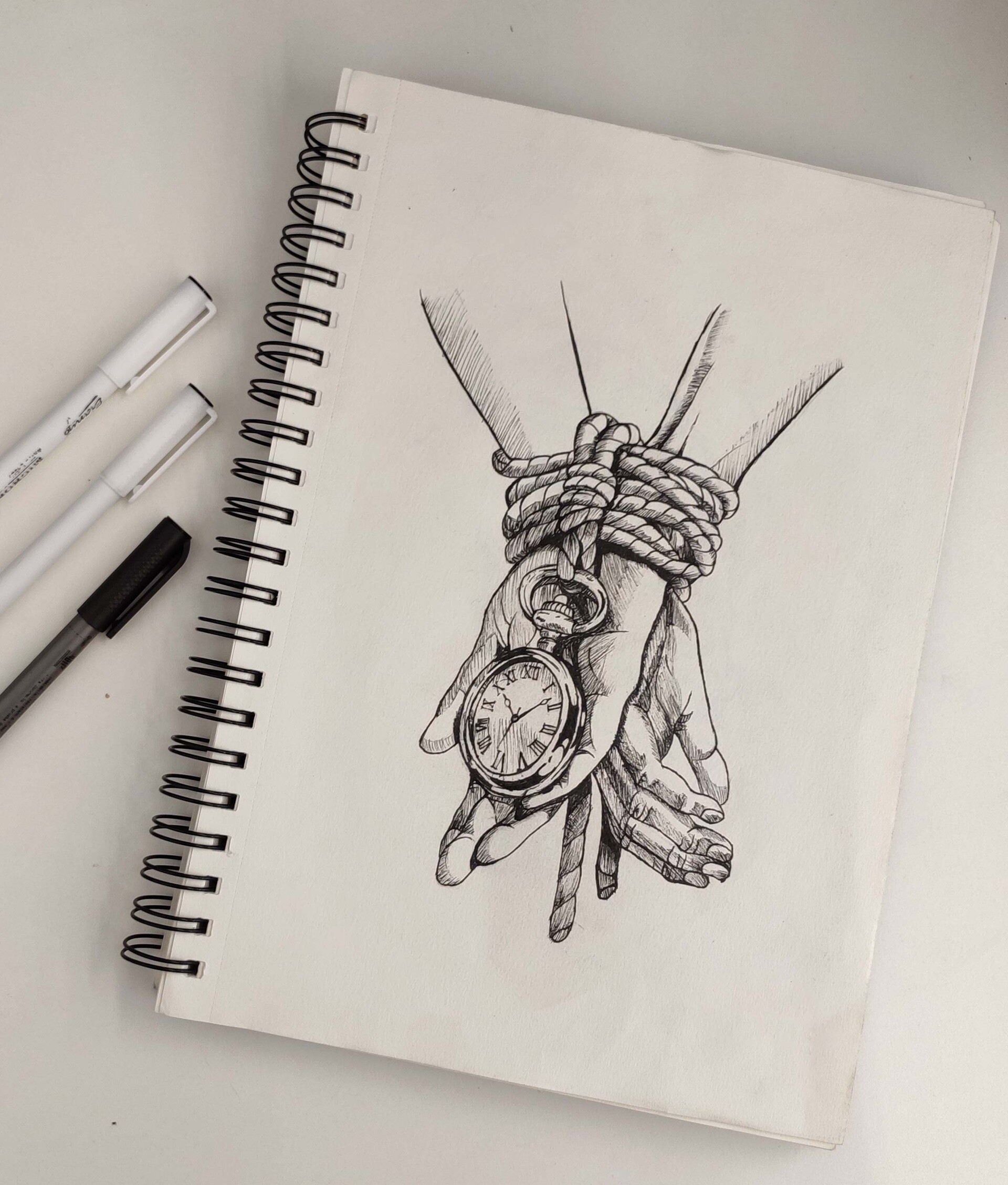 how to draw hands tied up