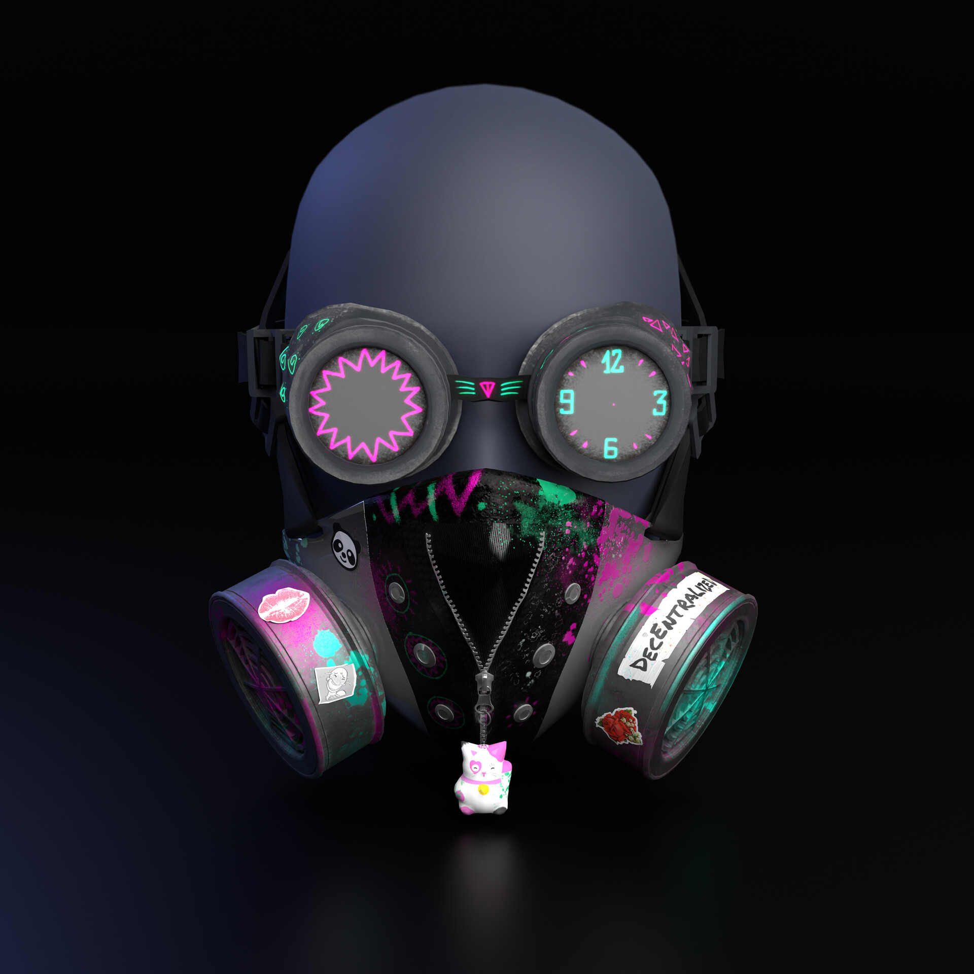 ArtStation - Low-poly cyberpunk bdsm mask with goggles and cat keychain