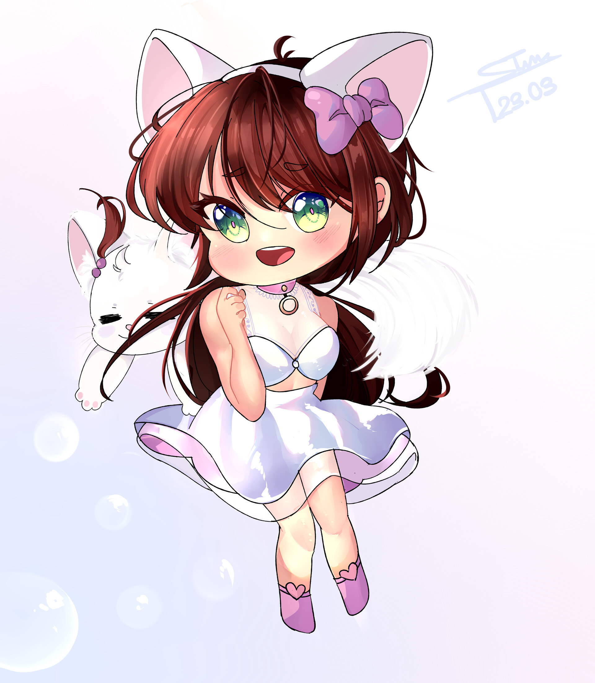 ArtStation - White kitten girl~ CHIBI