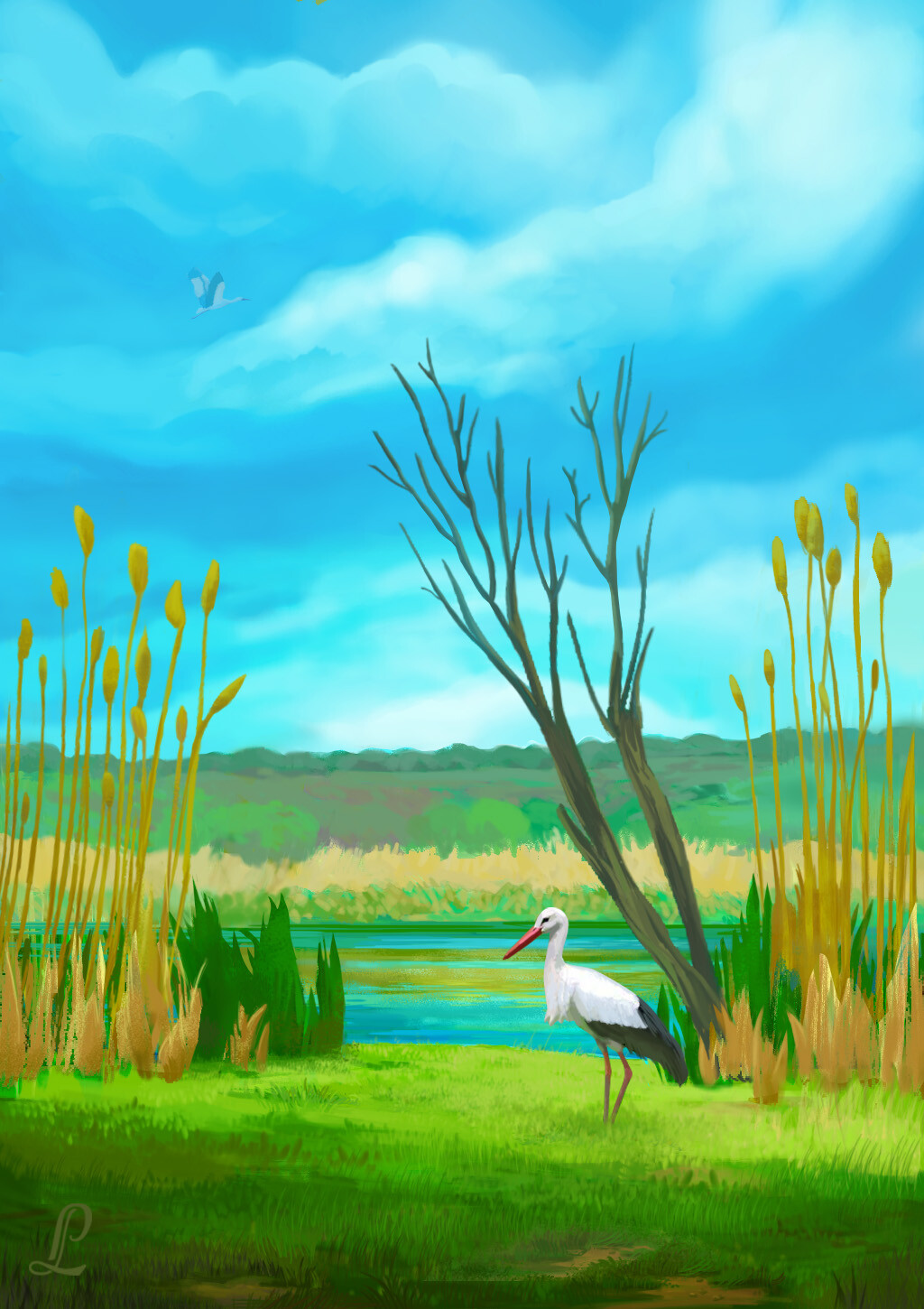 ArtStation - Stork at the river South Bug, Ukraine