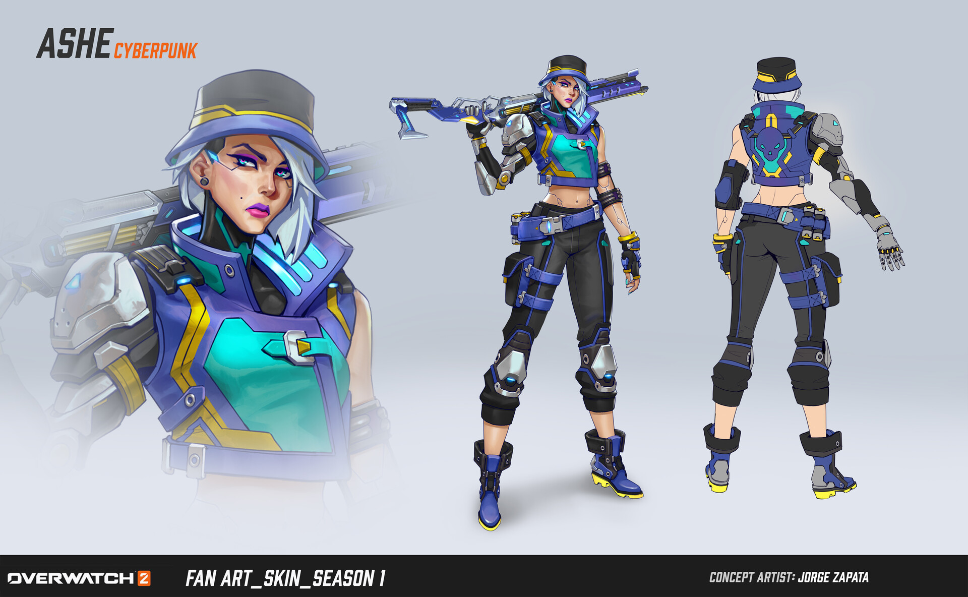 Jorge Zapata - Ashe Cyberpunk_Overwatch 2 Fan Art Skin