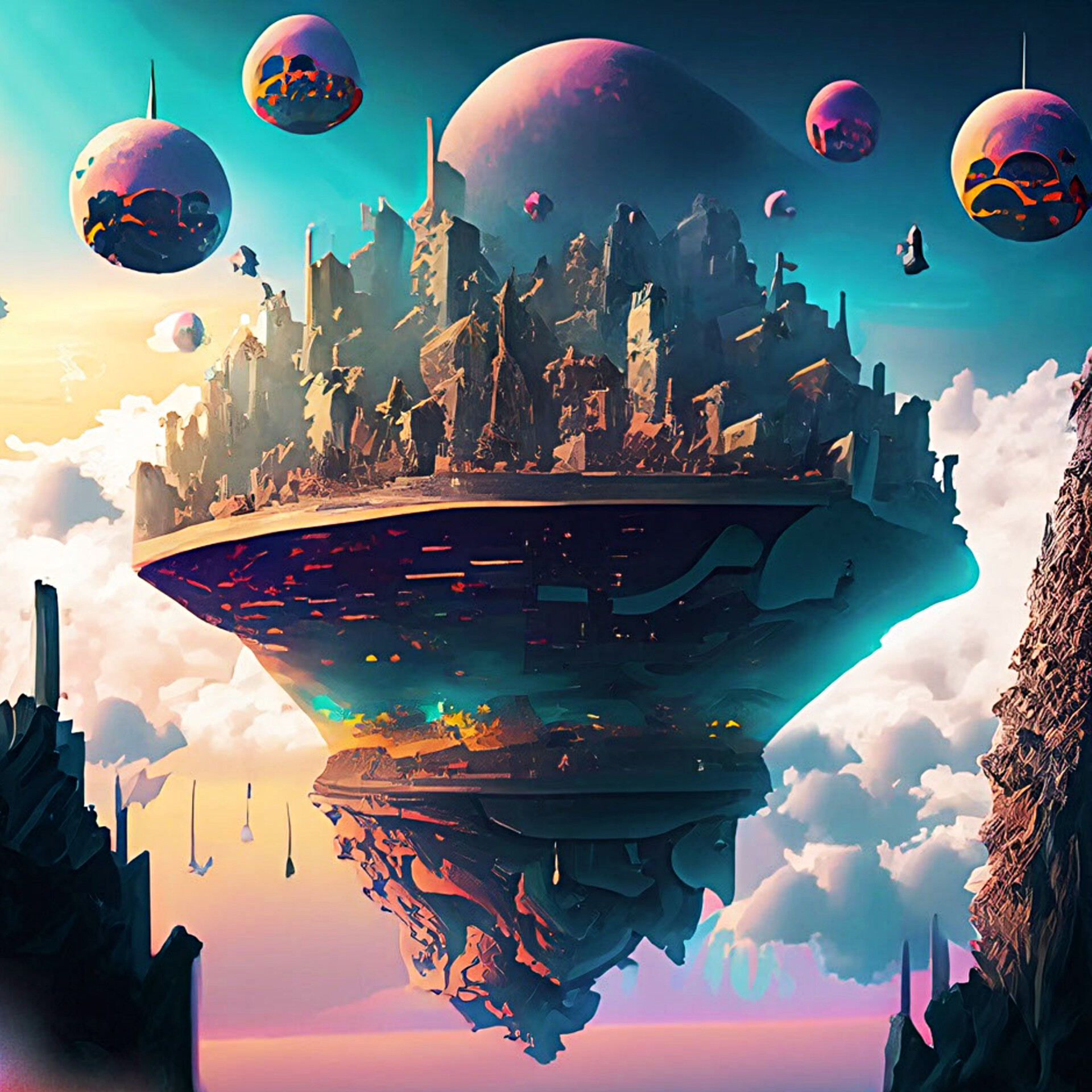 Floating City In The Sky Drawing