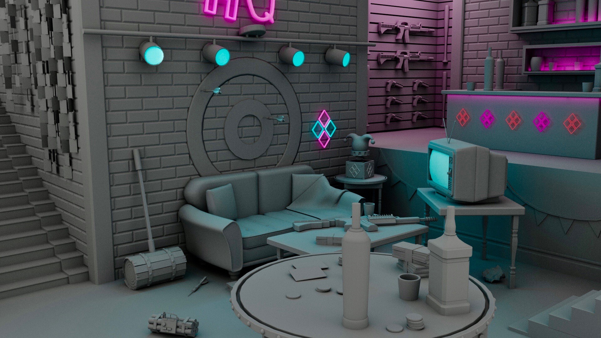 ArtStation - Harley Quinn Hideout: Interior 3D Maya Scene