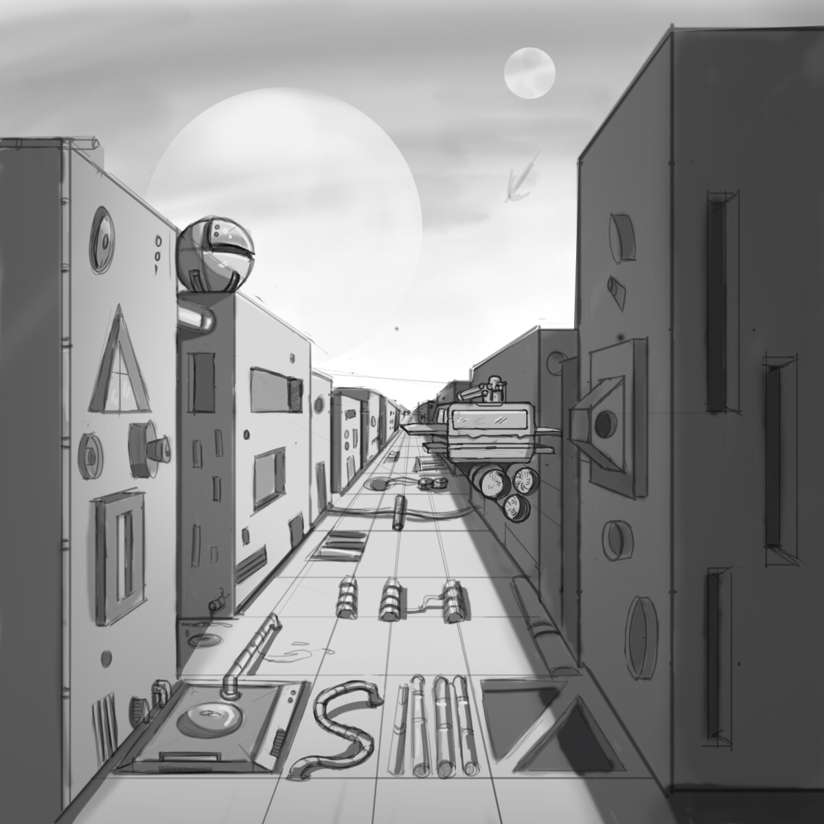 ArtStation - 1 point perpective sketch