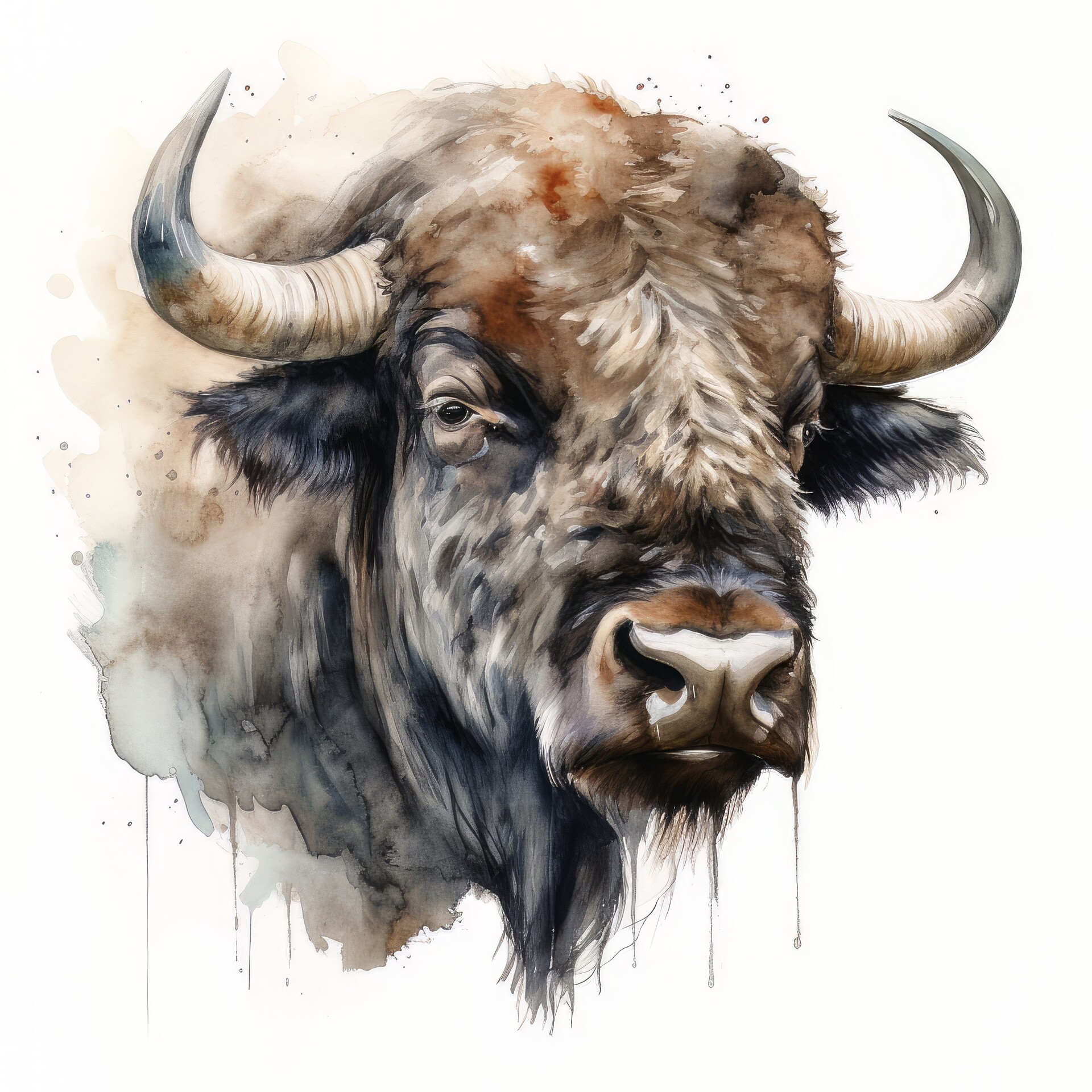 ArtStation - Buffalo Animal Portrait Watercolor Painting