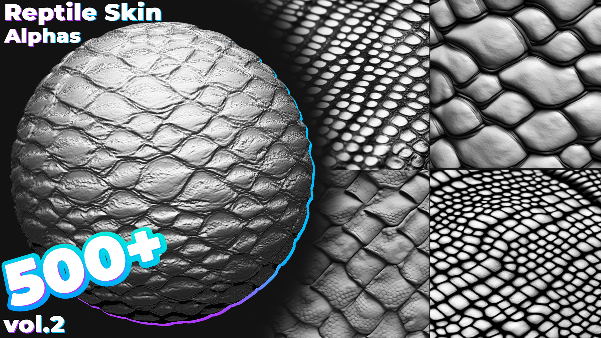 ArtStation - 500+ Reptile, Dragon, Snake Skin Alphas for ZBrush ...