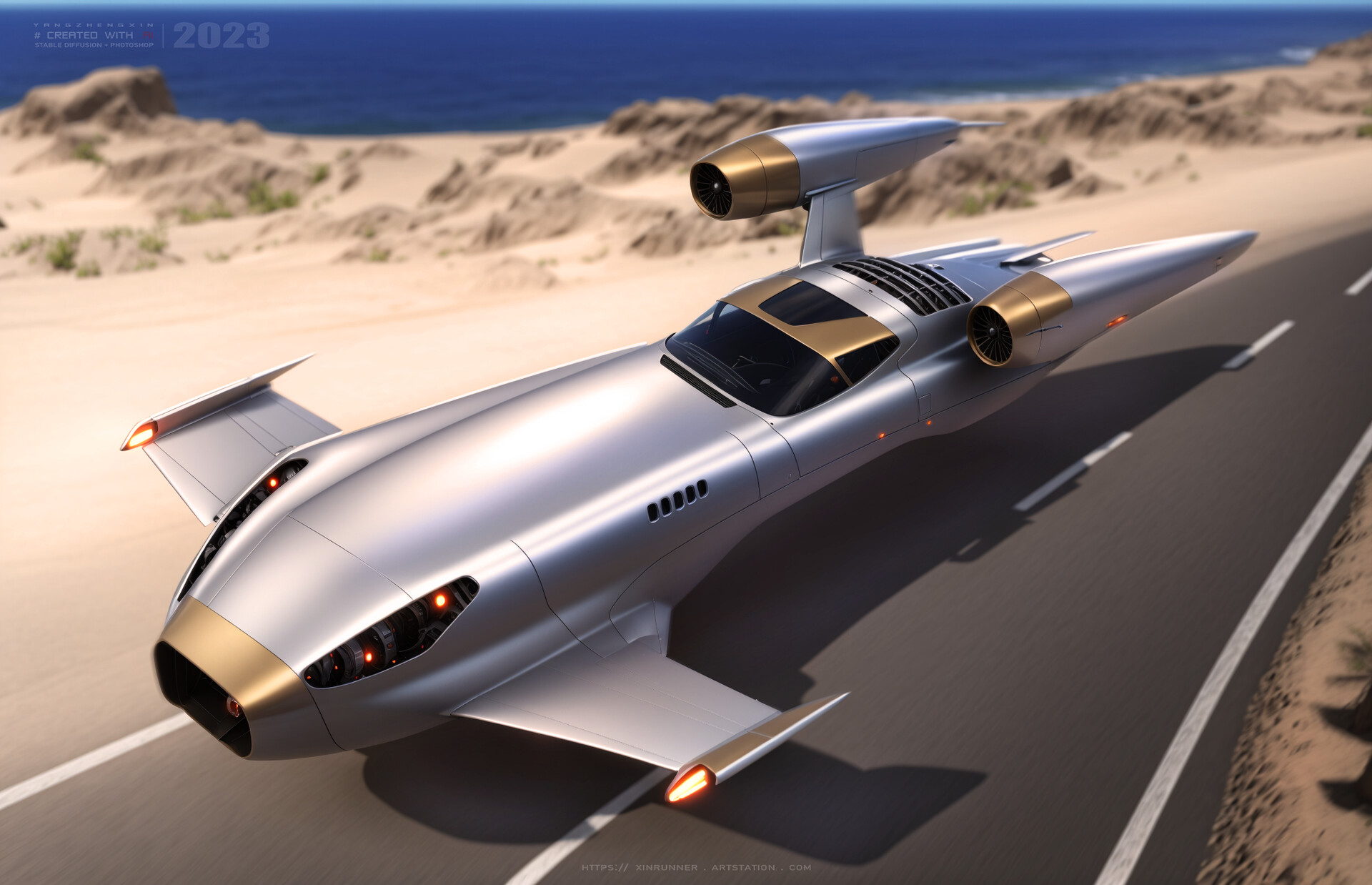 ArtStation - 2D+AI practice 2023 car from the future