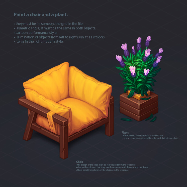 ArtStation - Isometric 2D assets | Chair and a plant